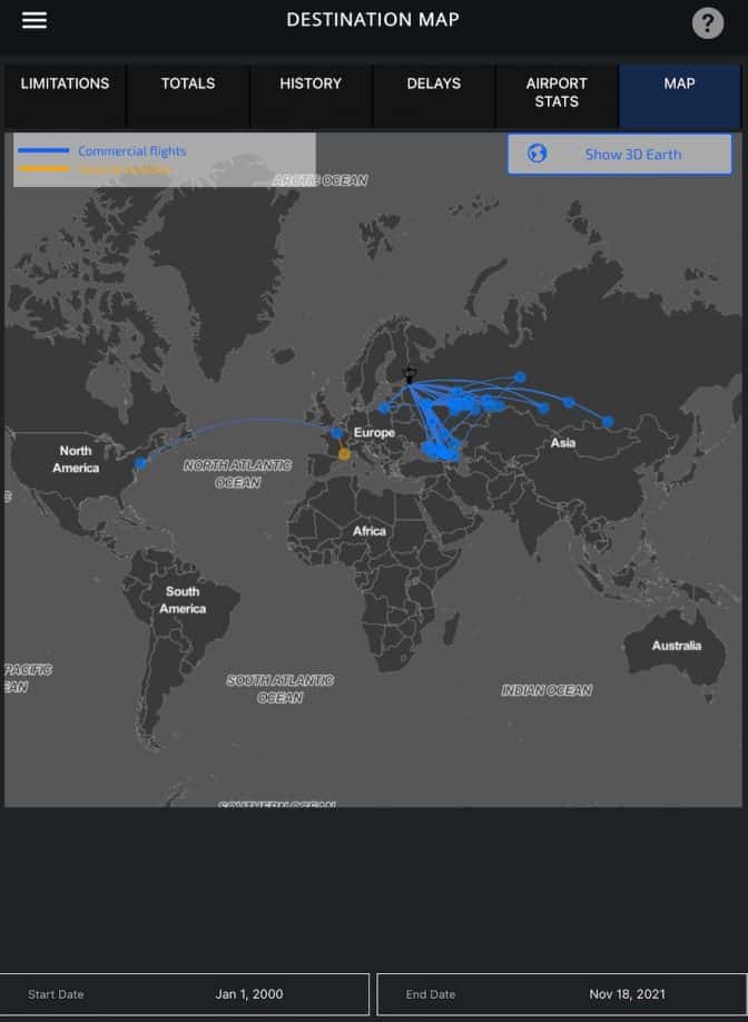 Destinations Map - FlightLog